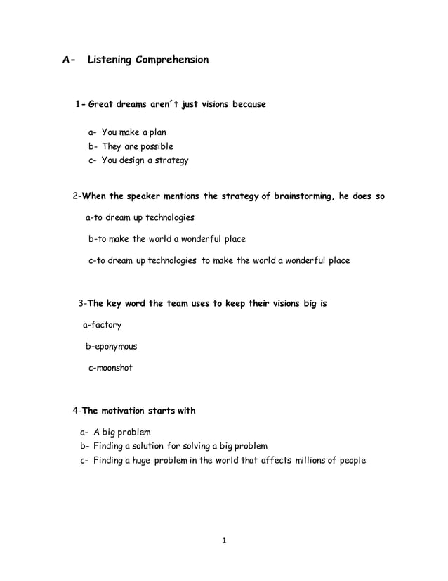 Listening comprehension Ted Talk | PDF