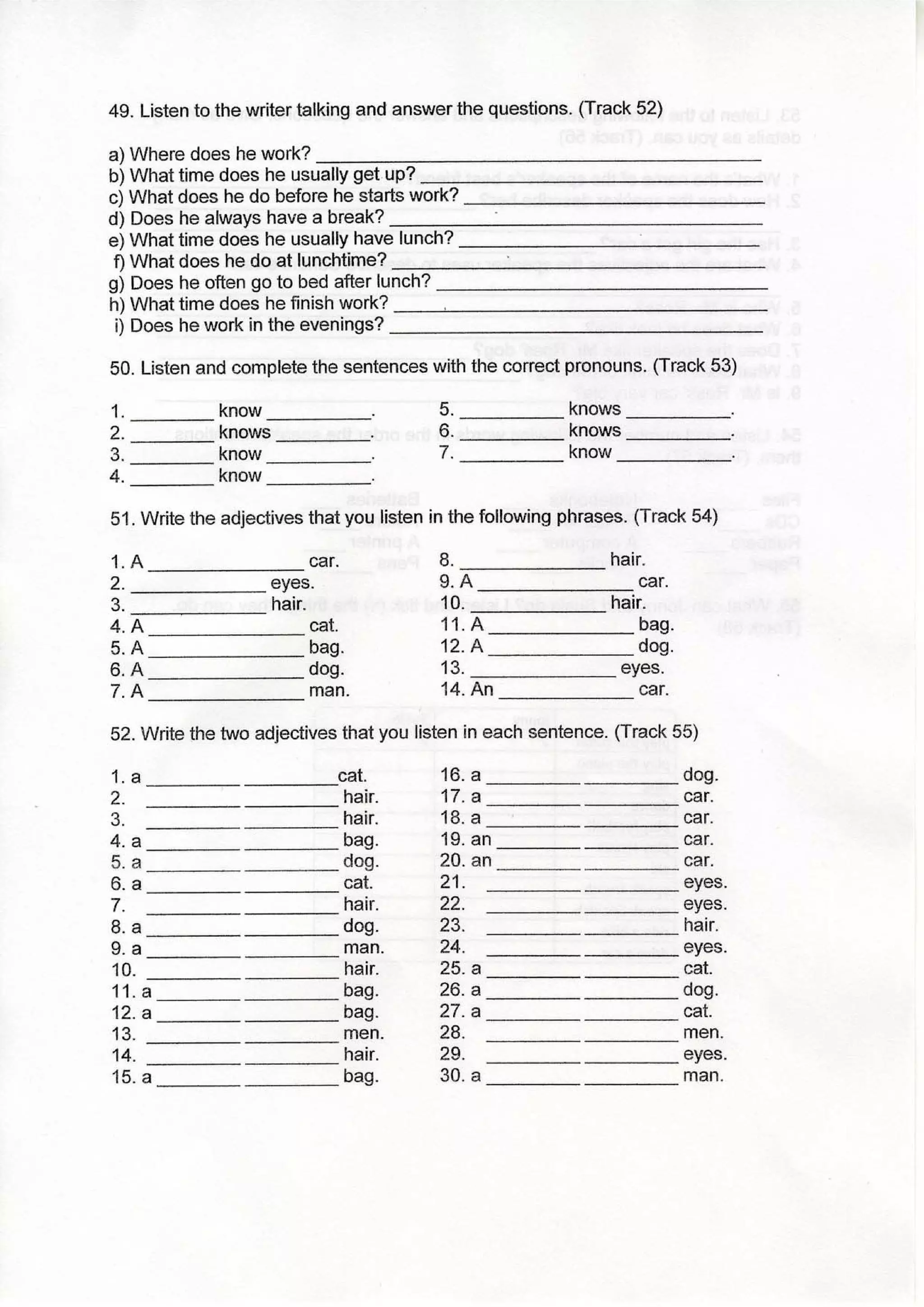 Listening exercises 1st term nb1 | PDF | Fitness and Exercise | Healthy Living