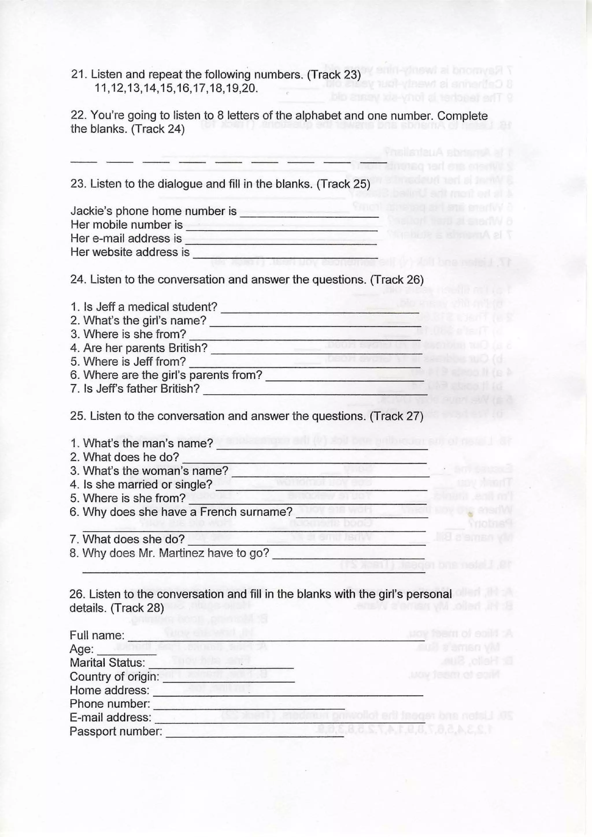 Listening exercises 1st term nb1 | PDF | Fitness and Exercise | Healthy Living