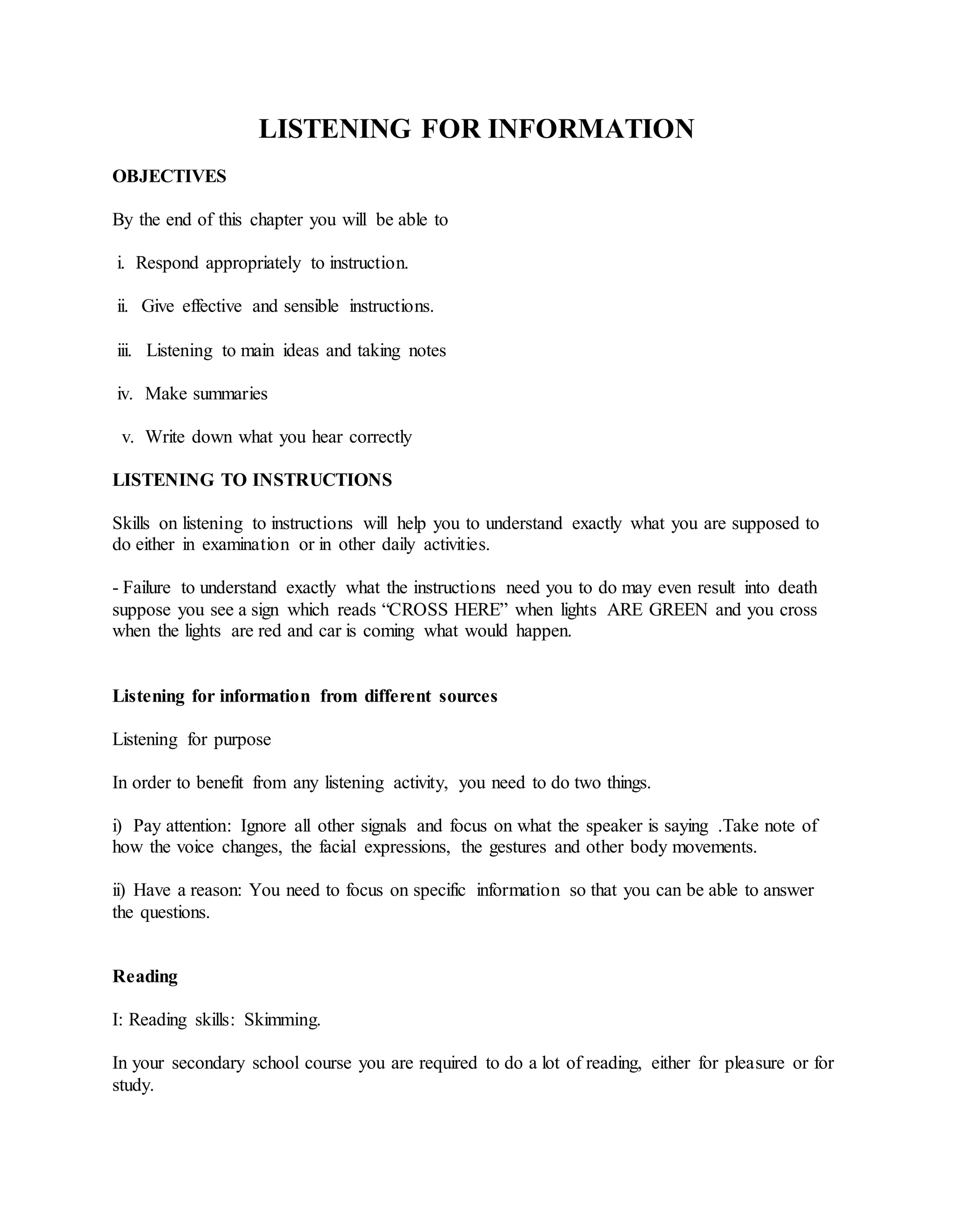 Listening for information | DOCX