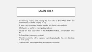 Listening for main idea & supporting details | PPTX