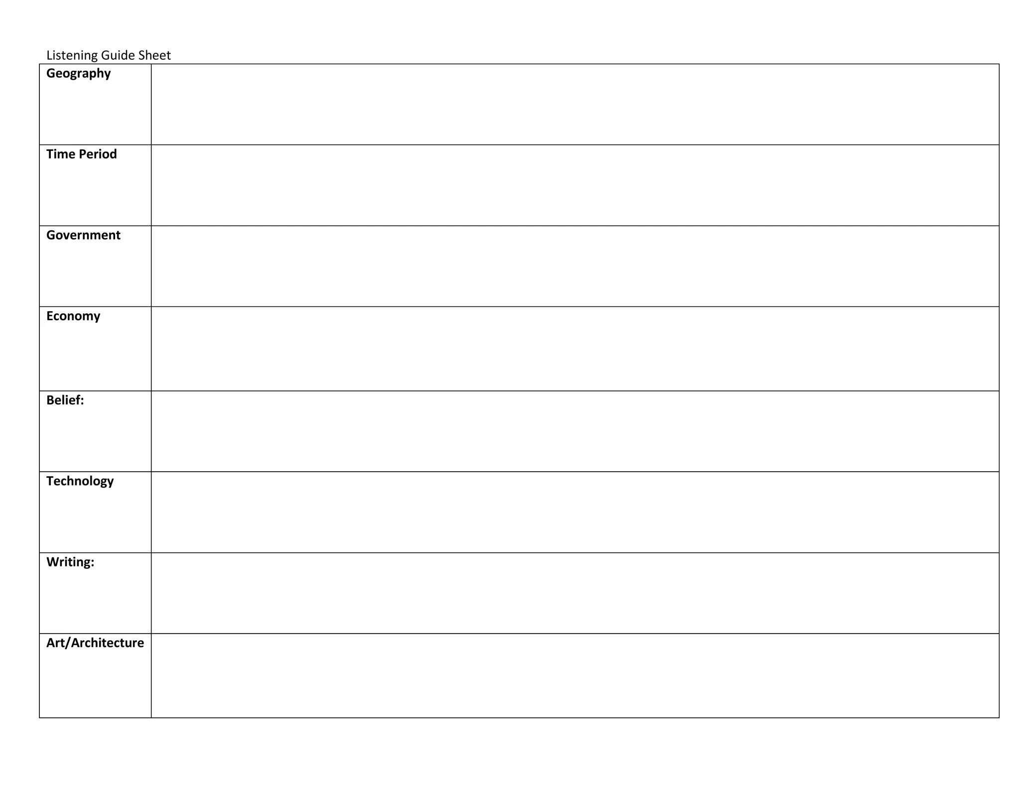 Listening guide sheet | DOCX