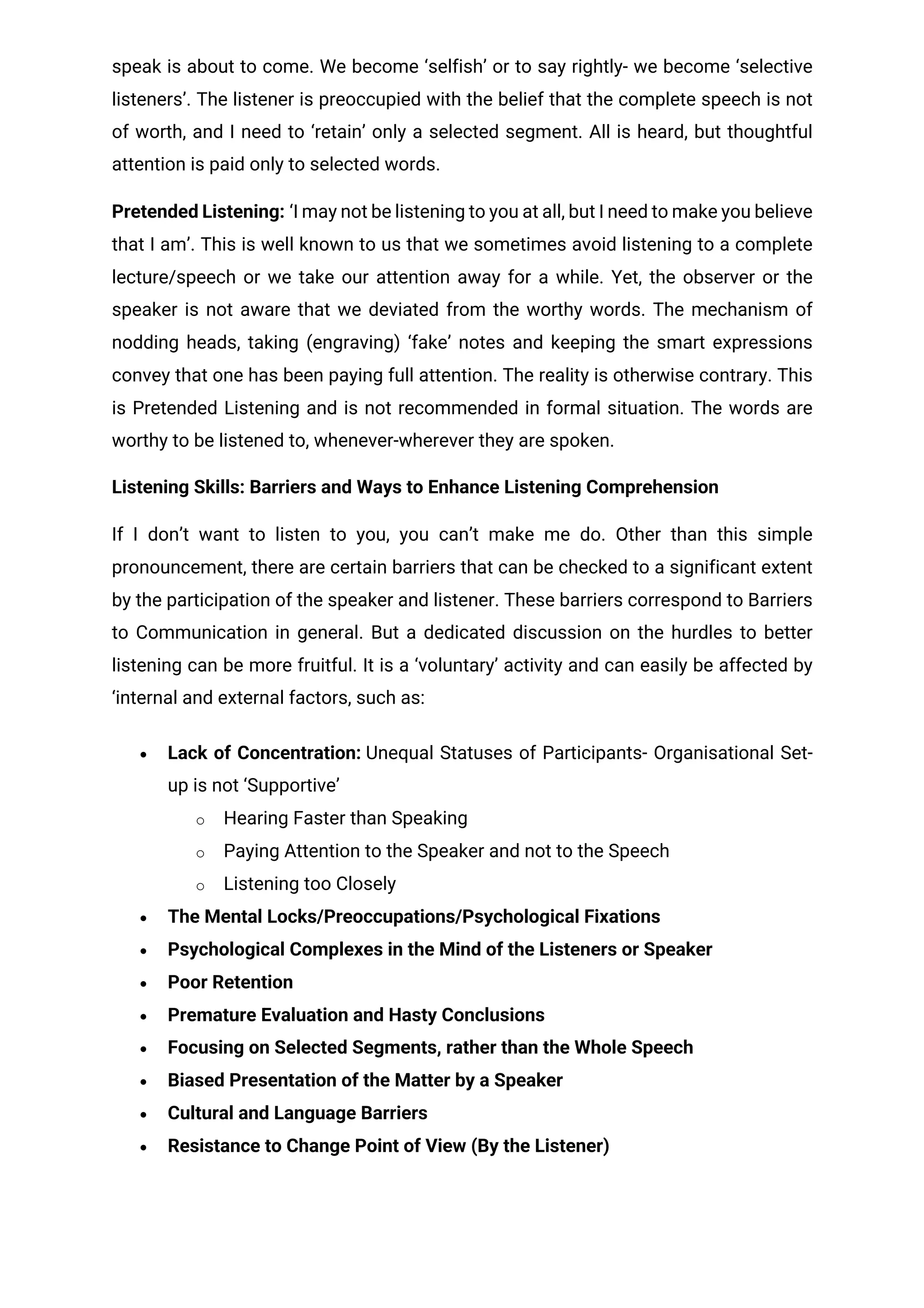 Listening Skills - Types, Barriers and Strategy to Overcome Barriers | PDF