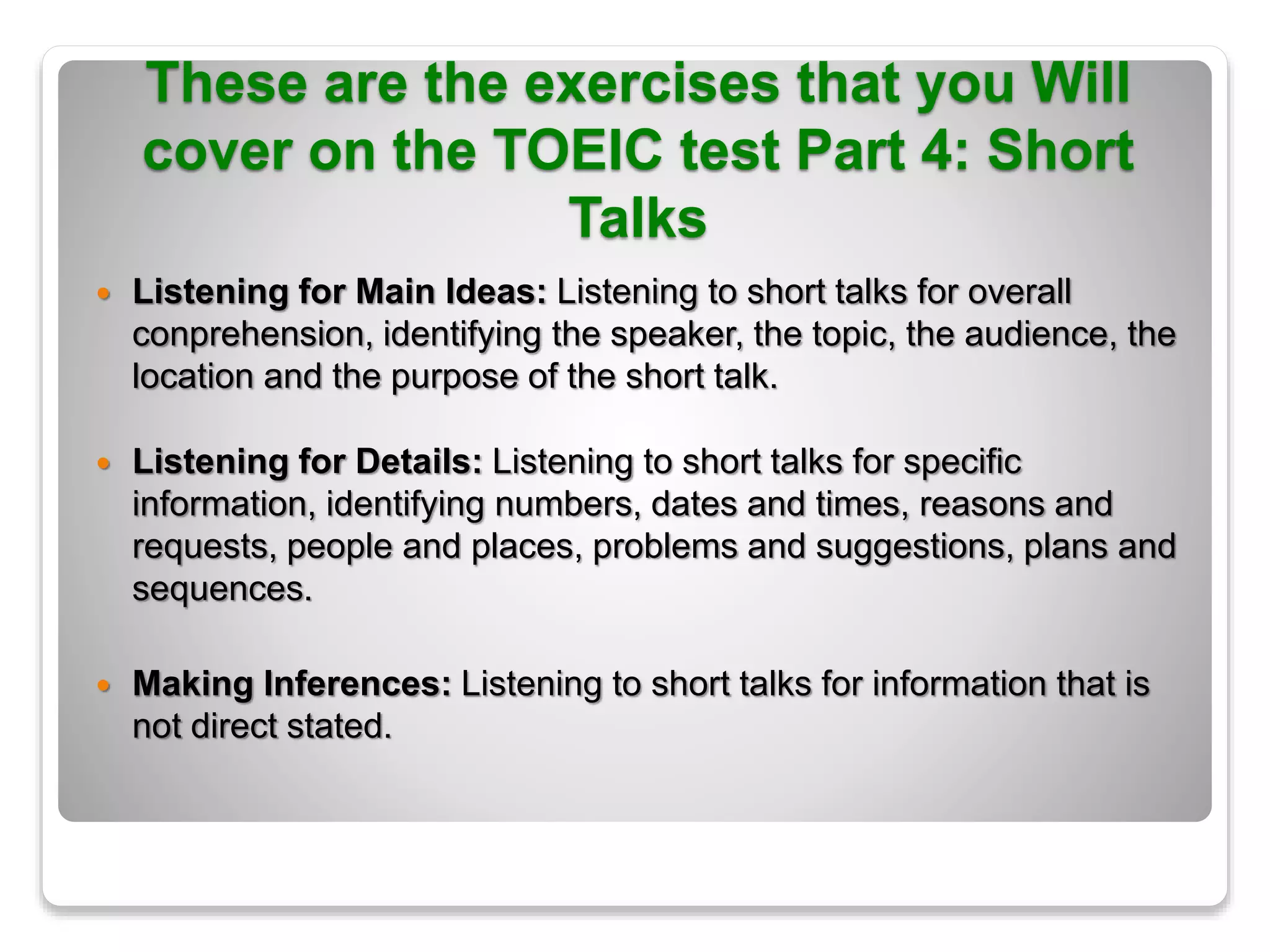 Listening part 4 short talks | PPTX