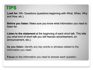 Listening part 4 short talks | PPTX