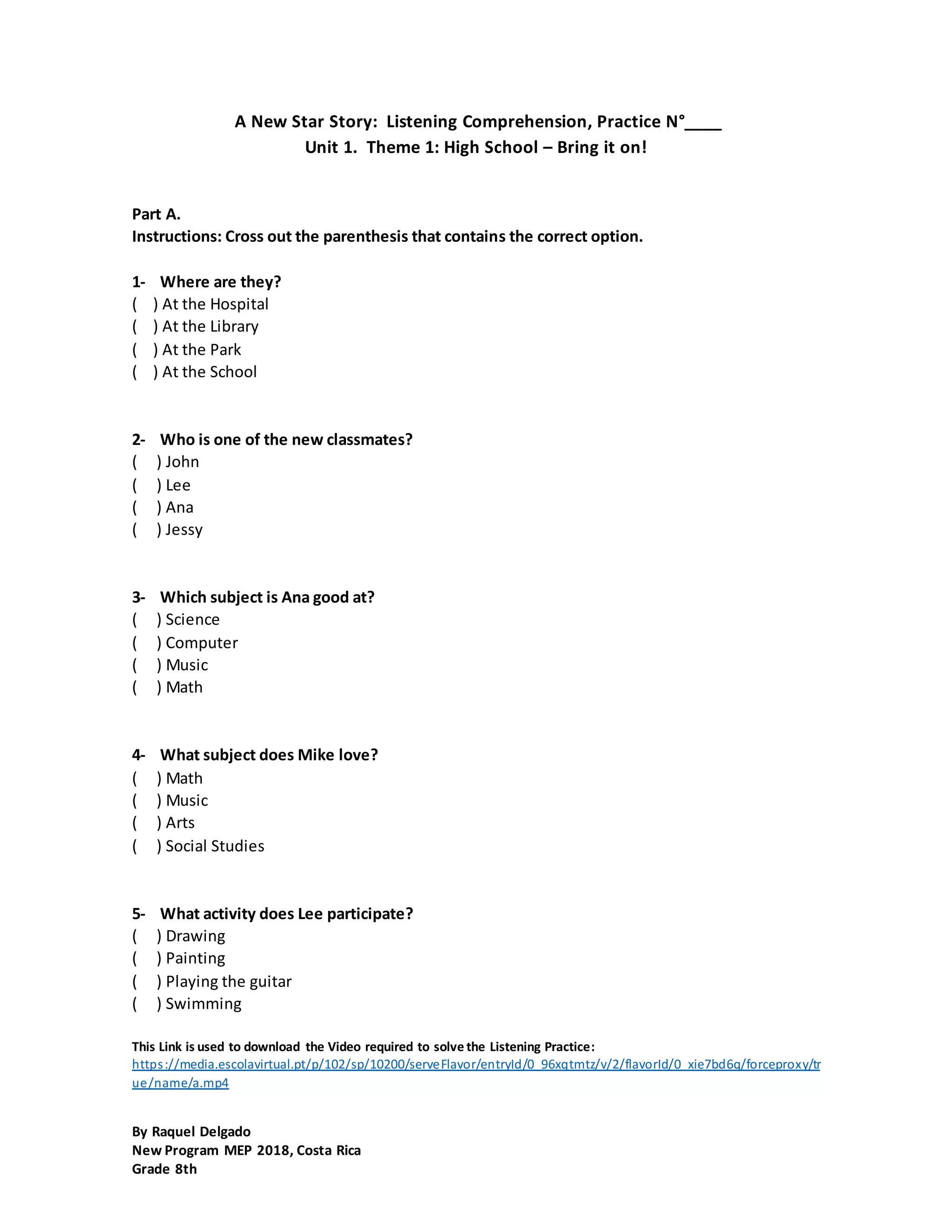 Listening Practice using a Short Story | DOCX