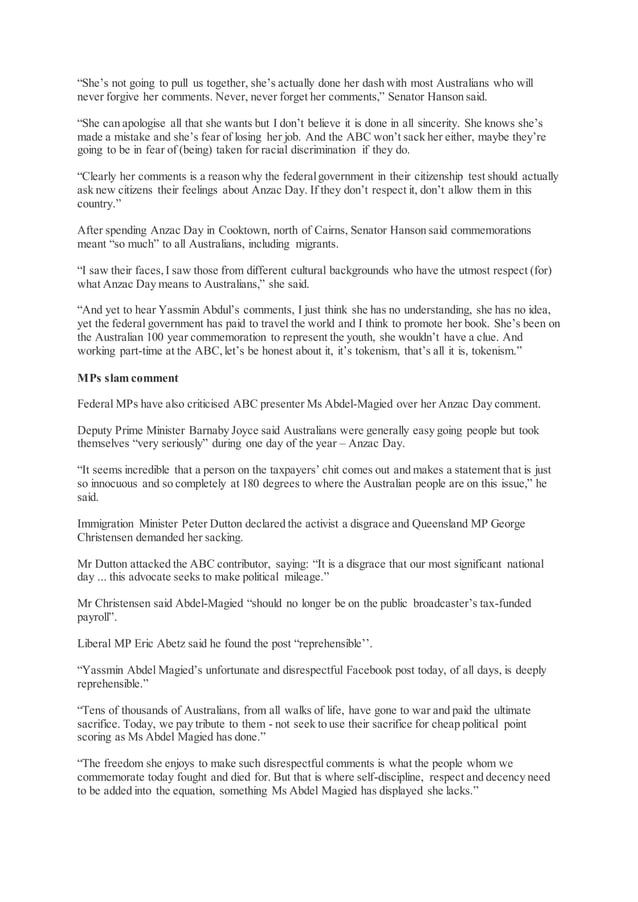 Listening practice task 4: Yasmin Abdel-Magied's Anzac Day post | DOCX