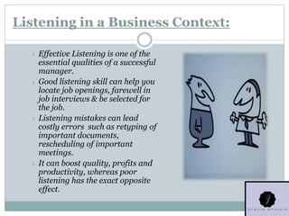 Listening(ppt),Business Communication(MBA) | PPTX