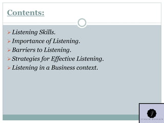 Listening(ppt),Business Communication(MBA) | PPTX