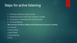 Listening skills.pptx by lennah m. nzomo registered nurse | PPTX