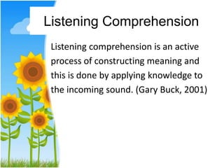 ENGLISH LANGUAGE TEACHING METHODOLOGY:Topic : Listening Skills | PPTX