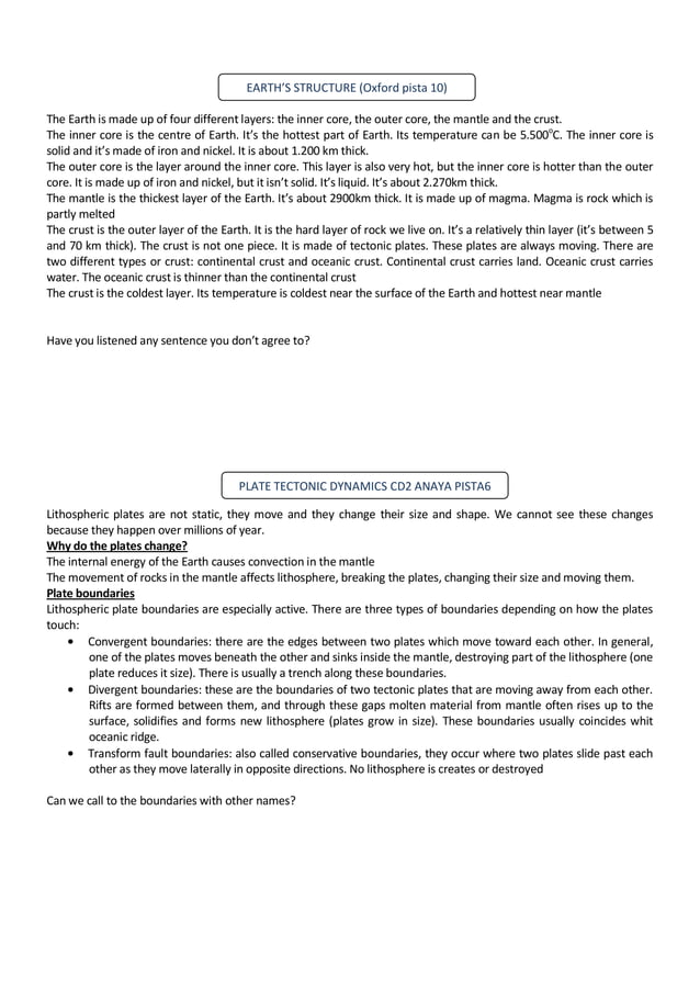 LISTENING UNIT 2 EARTH'S INTERNAL STRUCTURE | PDF | Geography | Science