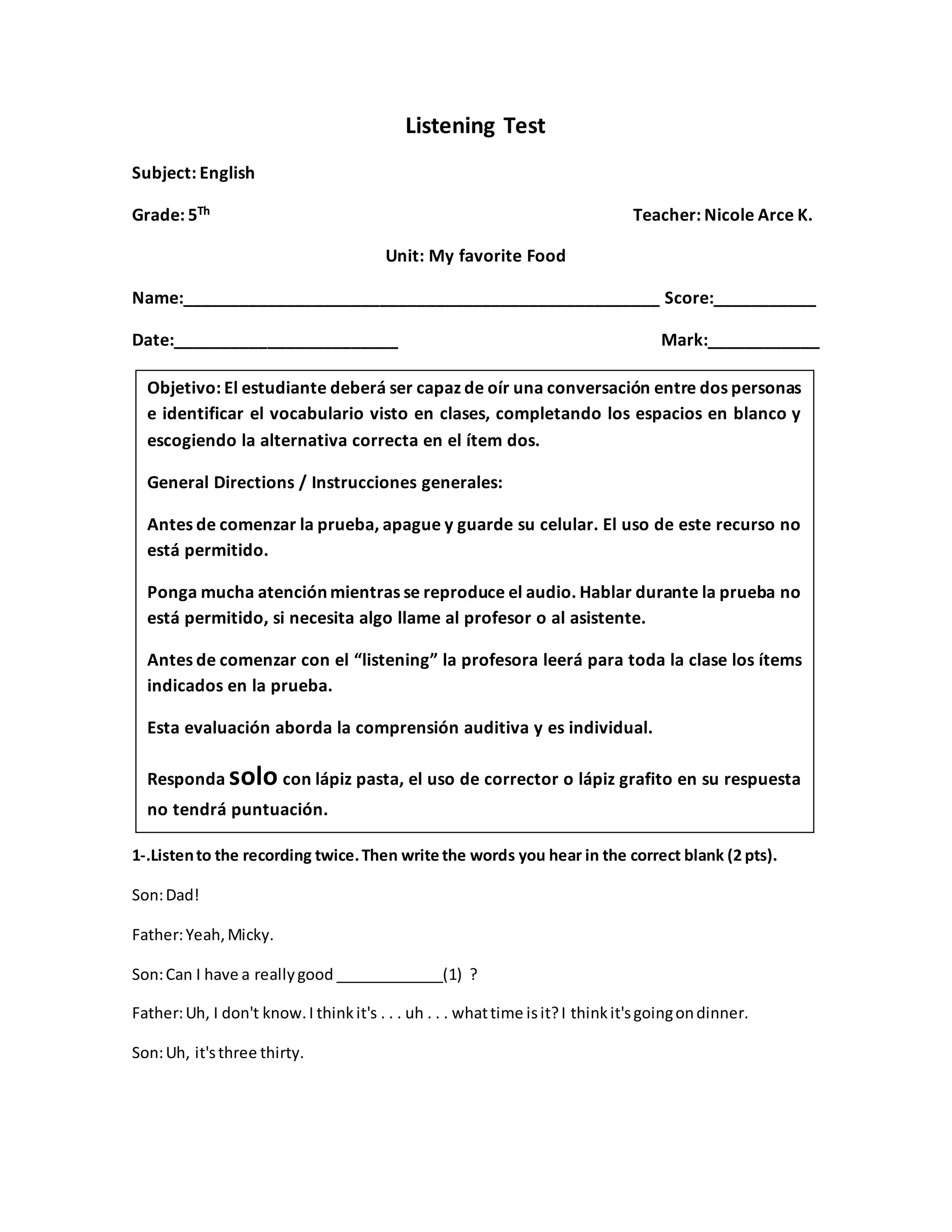 Listening test | DOCX
