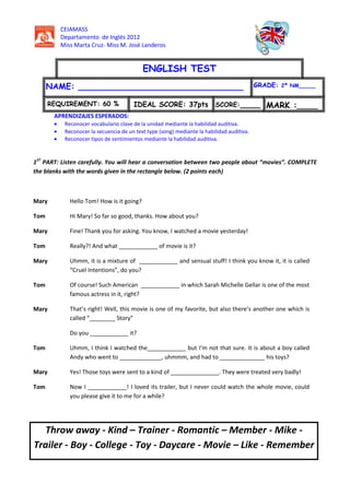 Listening Test 2 Module 2 Unit III Entertainment | PDF
