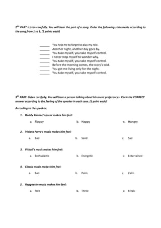 Listening Test Module 2 Unit III Entertainment | PDF | Soft AC Music ...