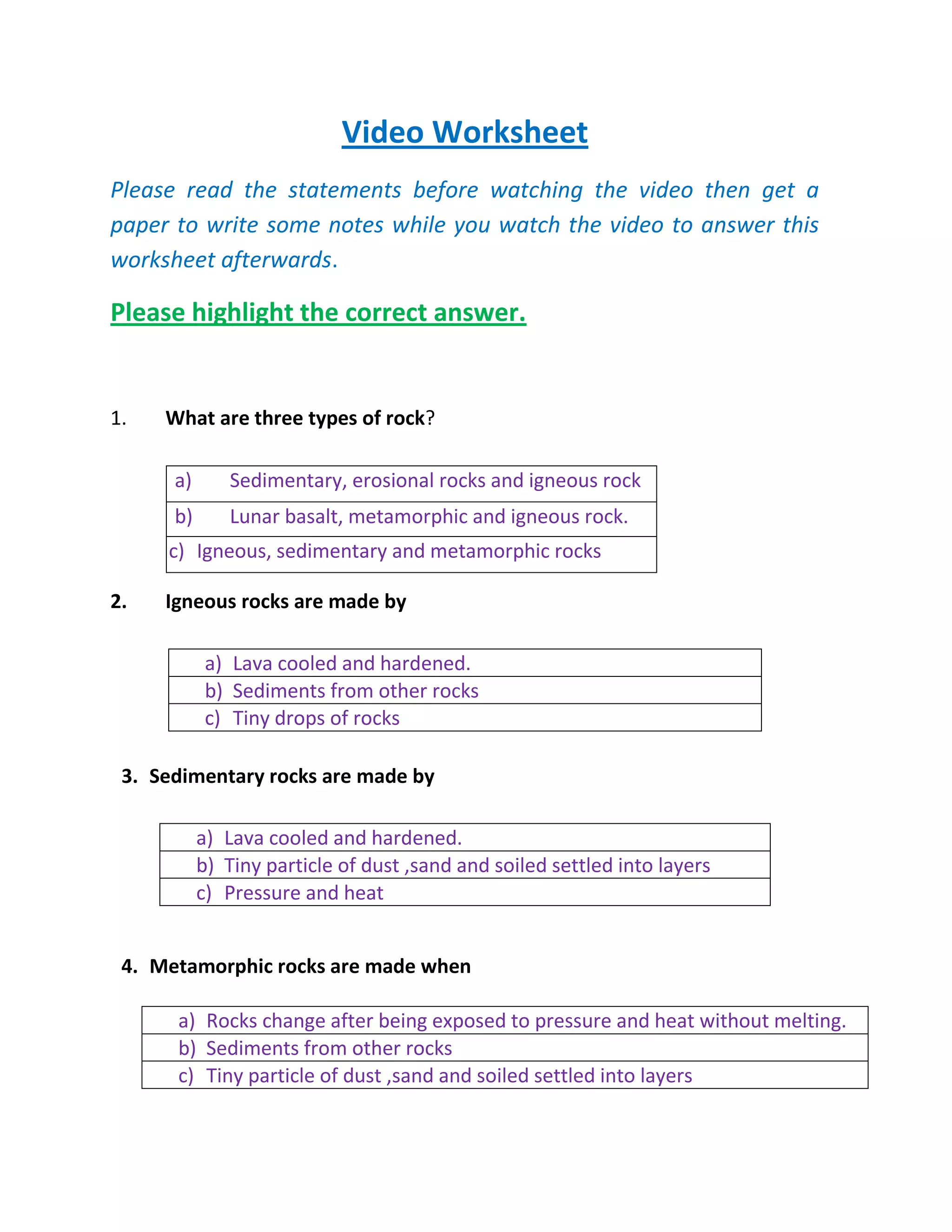 Listening worksheet | DOCX | Geology | Science