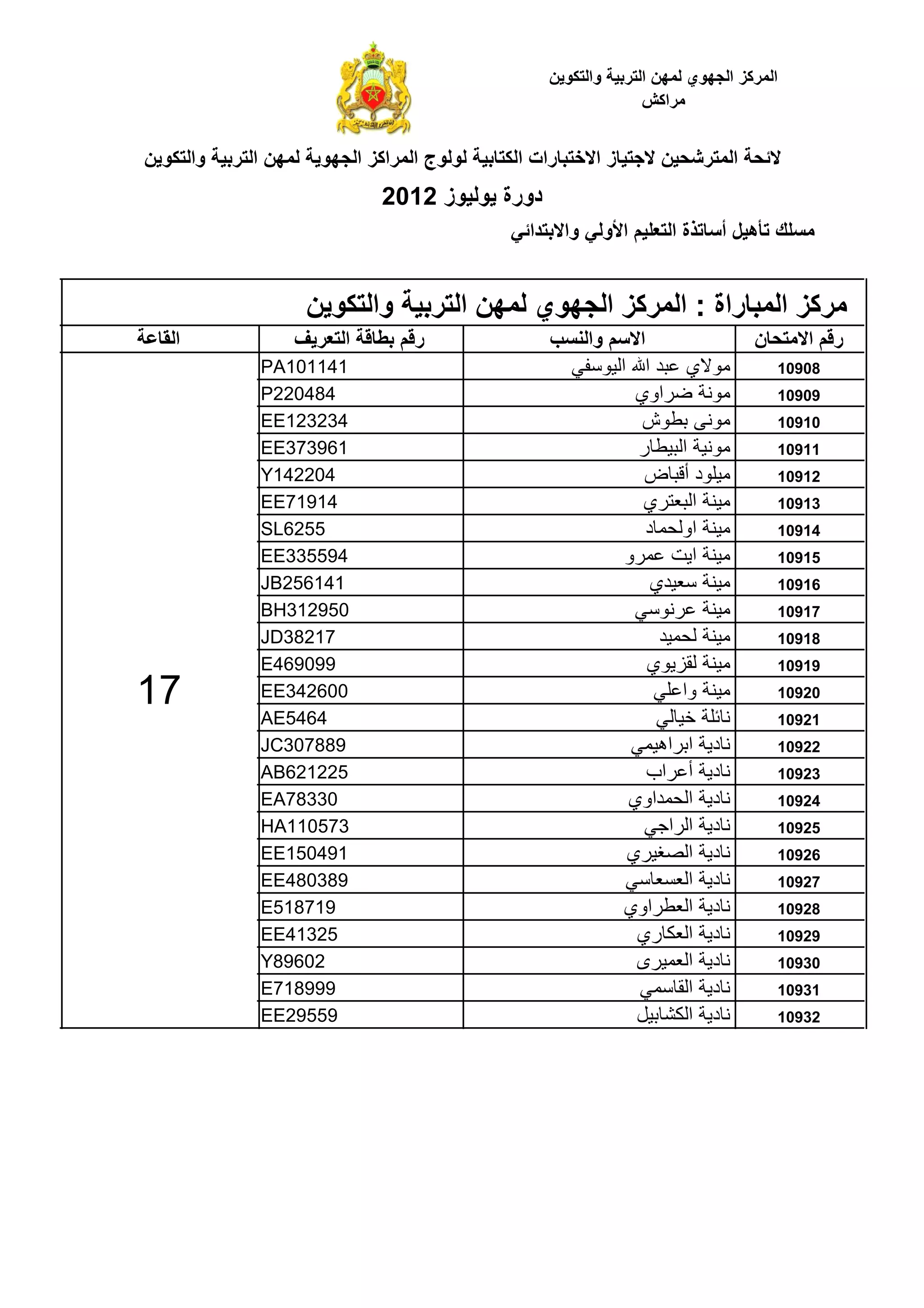 Liste selection crmef_marrakech_internet | PDF