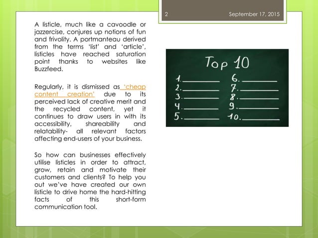 Listicles - What are they and how can they help your business? | PPT