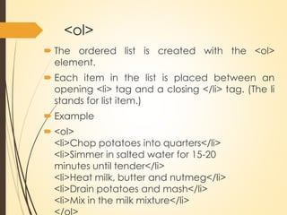 Listing in web development and uses | PPTX | Cooking | Food & Drink