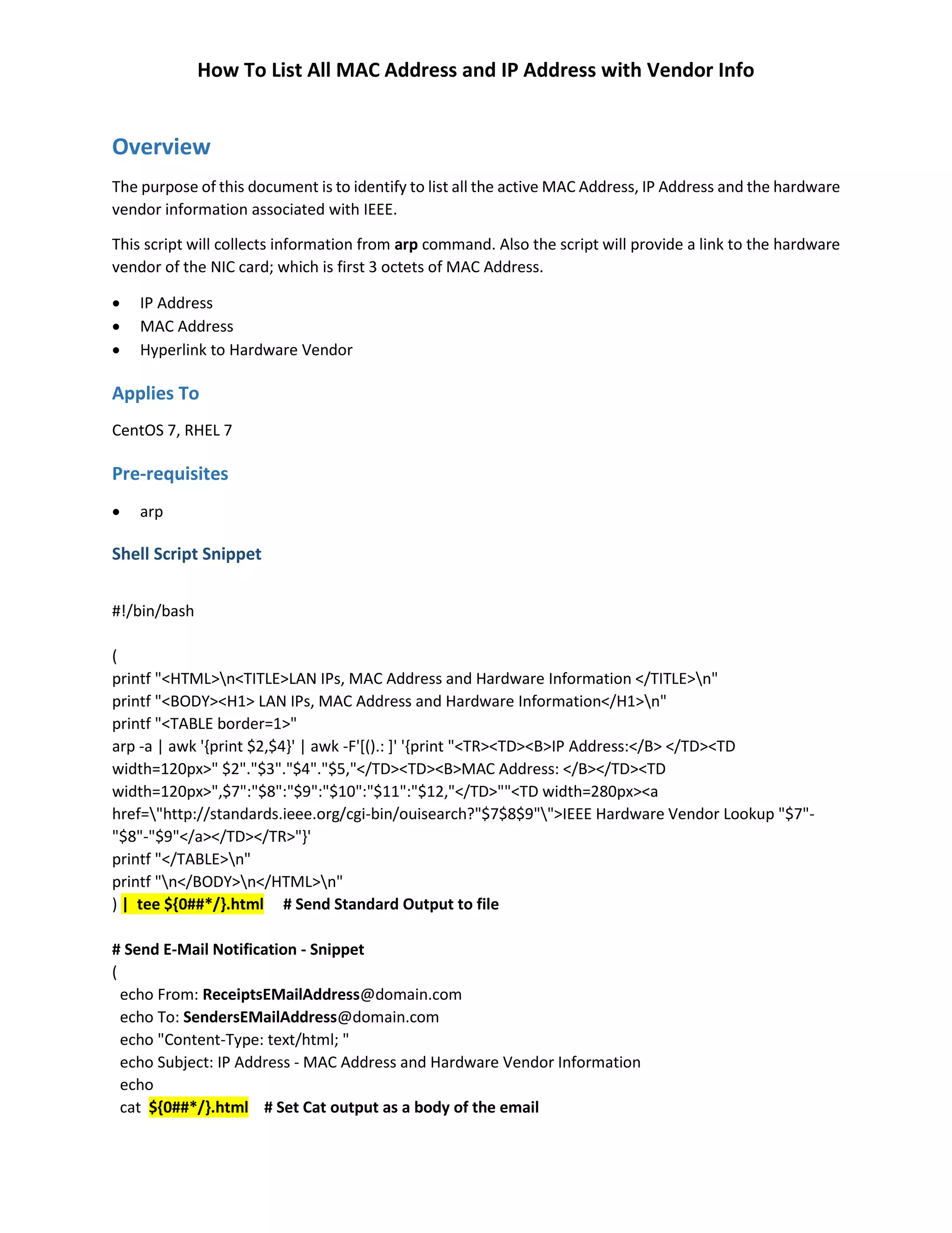 Shell Script To Extract Ip Address Mac Address Information Pdf