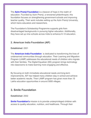 List of 10 NGO Working for Education in All India | PDF