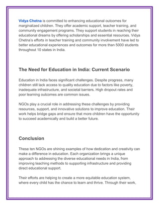 List of 10 NGO Working for Education in All India | PDF