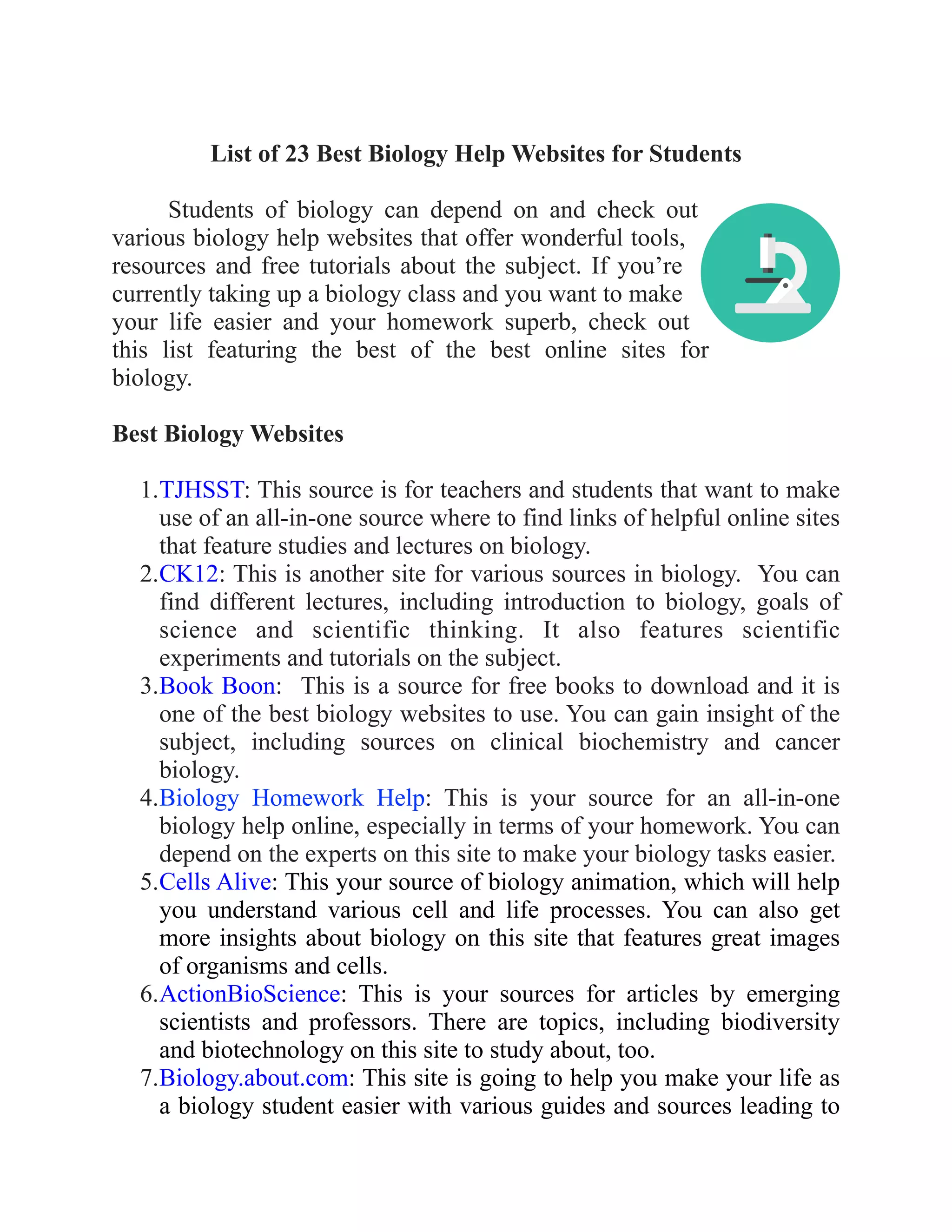List of 23 Best Biology Help Websites for Students | PDF