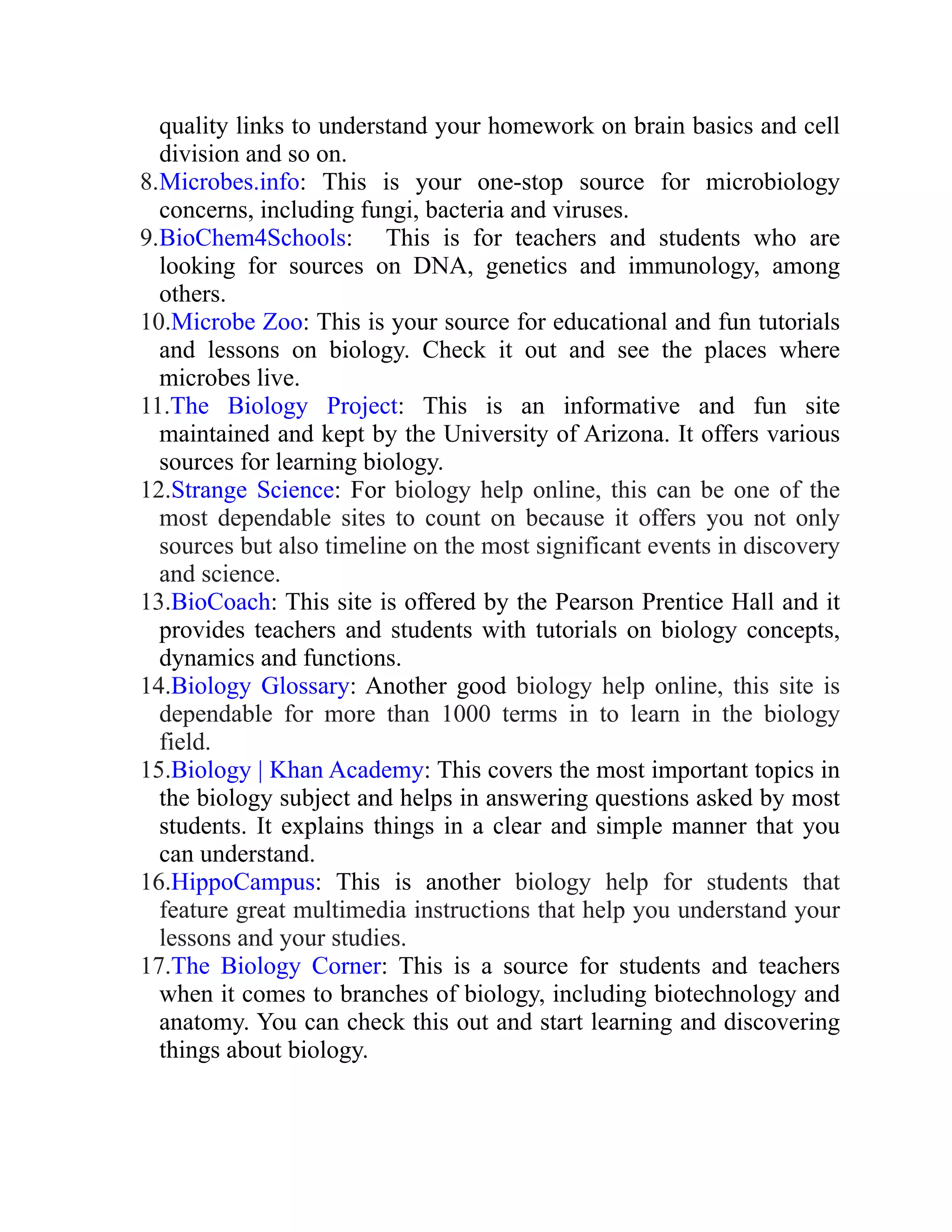 List of 23 Best Biology Help Websites for Students | PDF