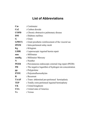 list of abbreviations of the work | DOC