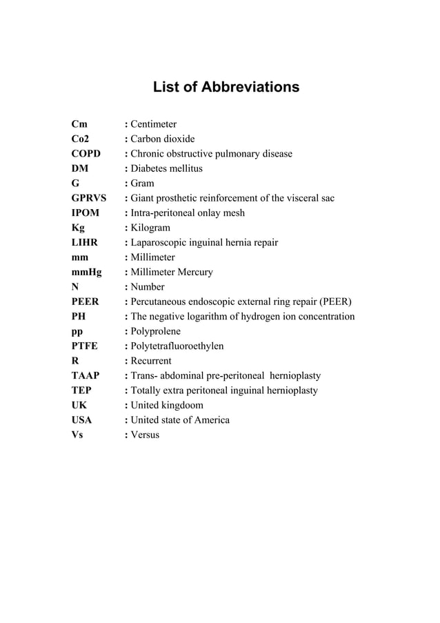 list of abbreviations of the work | DOC