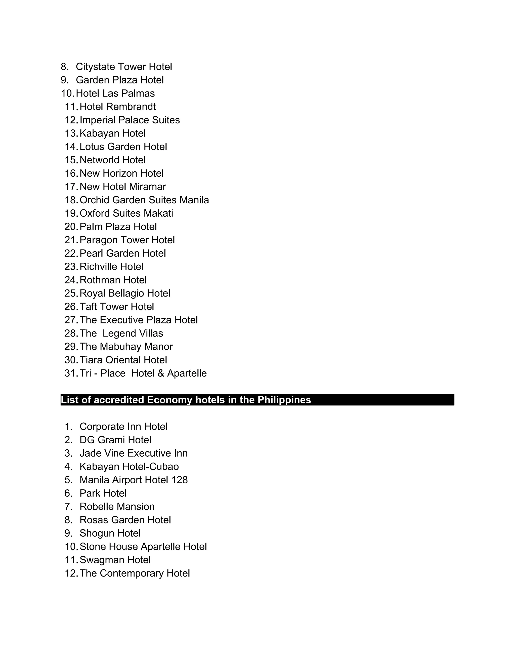 List of accredited de luxe hotels in the philippines | DOC