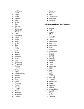 List of adjectives | DOCX