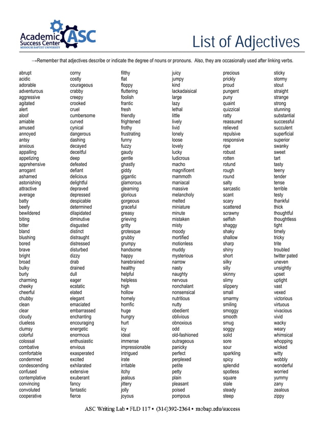 List of adjectives | PDF