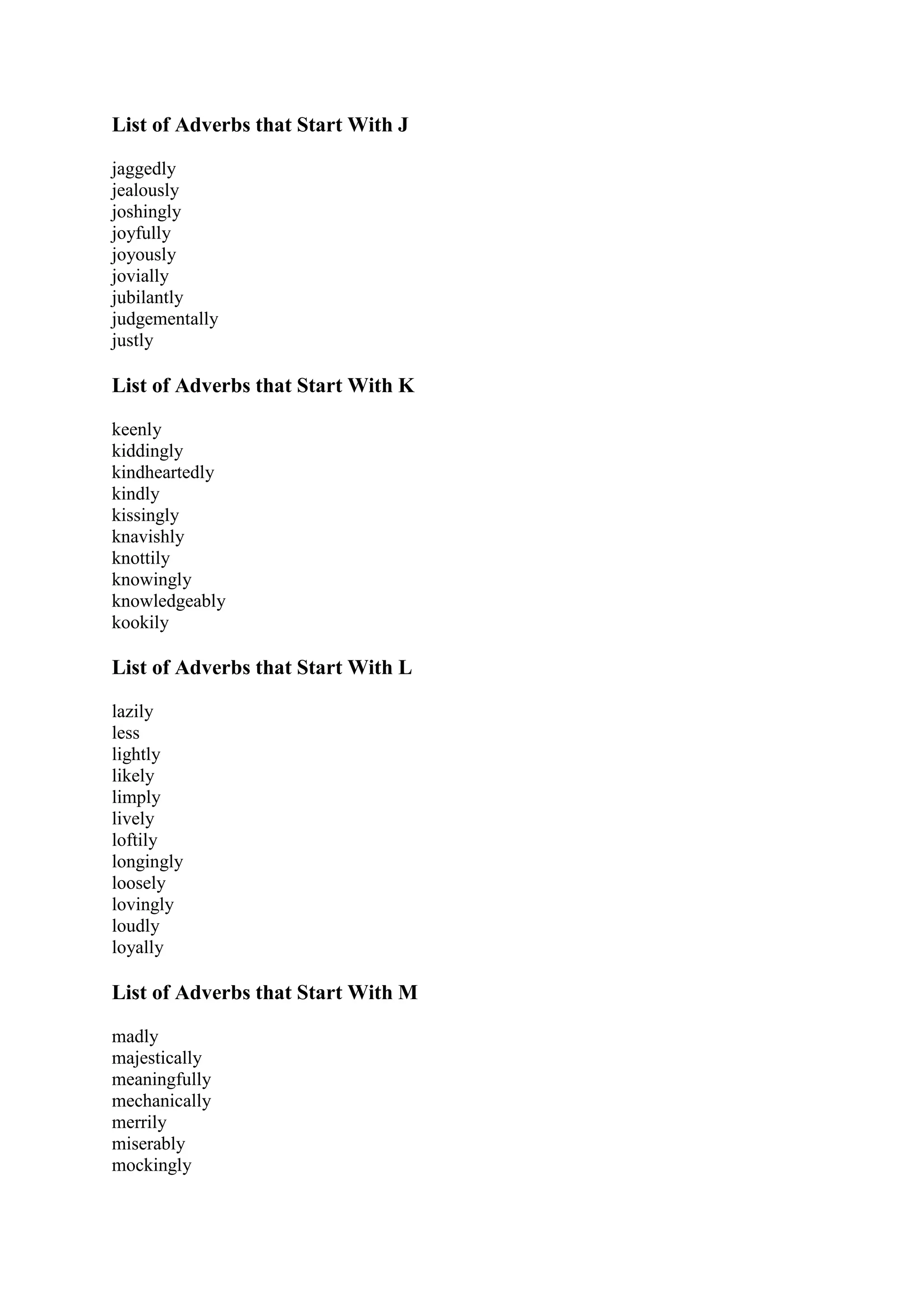List of adverbs that start with a | DOCX