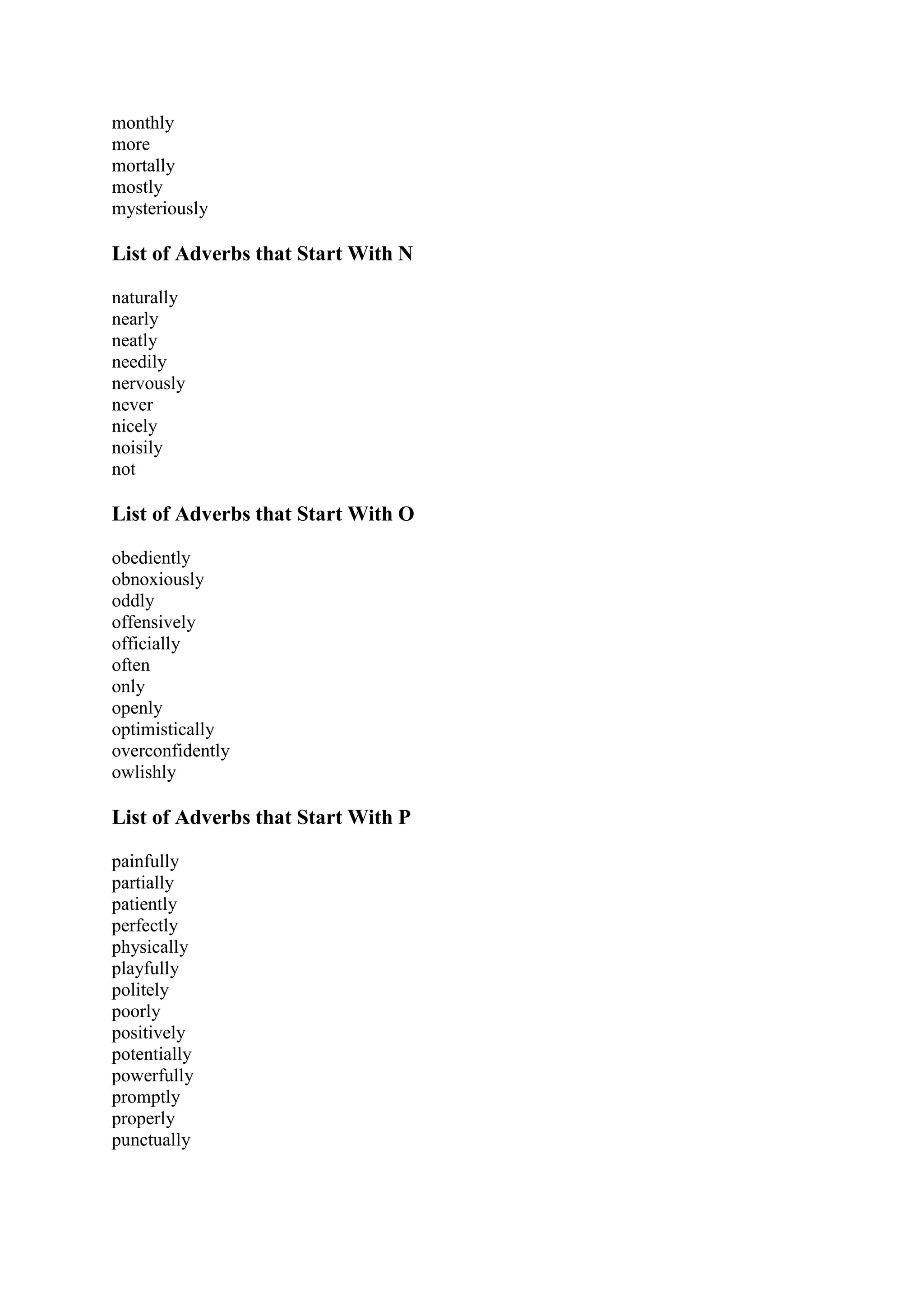 List of adverbs that start with a | DOCX
