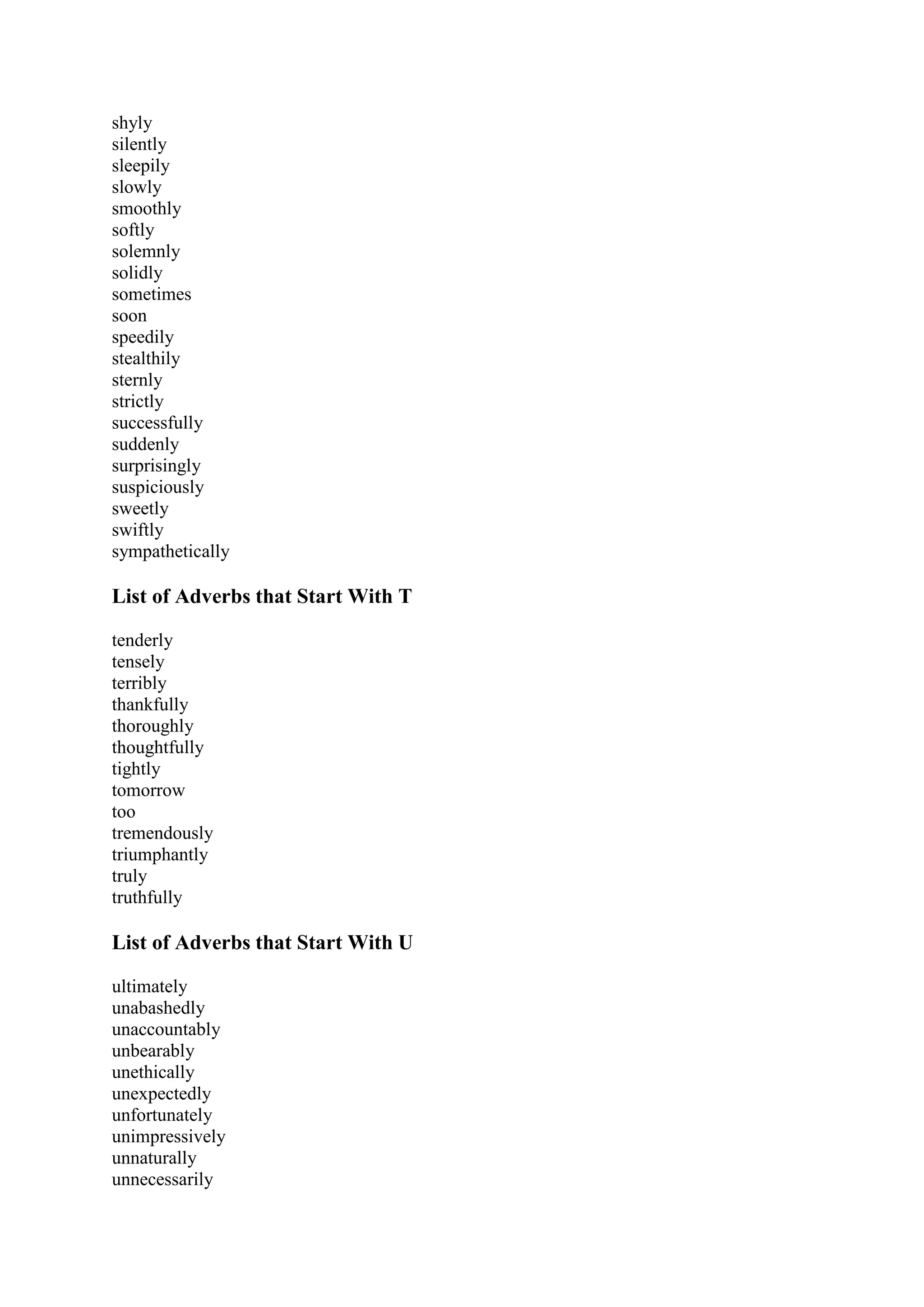 List of adverbs that start with a | DOCX