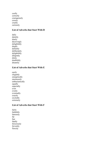 List of adverbs that start with a | DOCX
