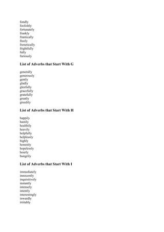 List of adverbs that start with a | DOCX