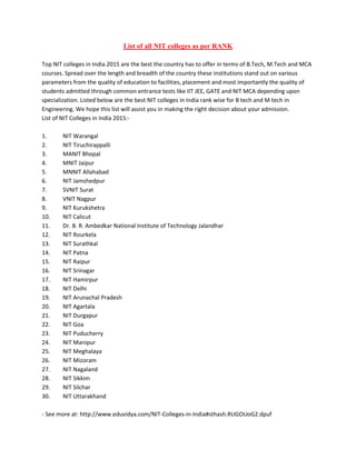 List of all nit colleges as per rank | PDF