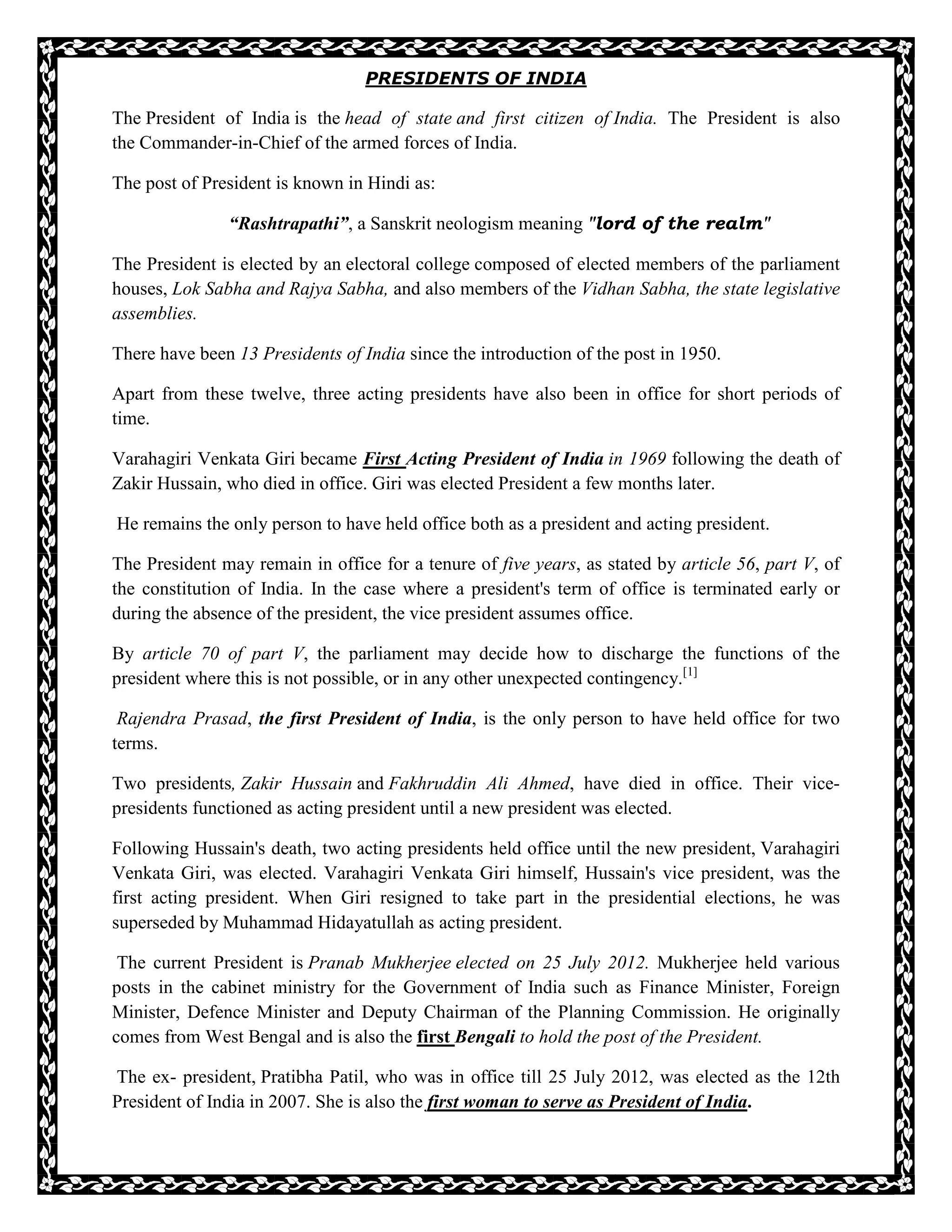 List of all presidents of india | PDF