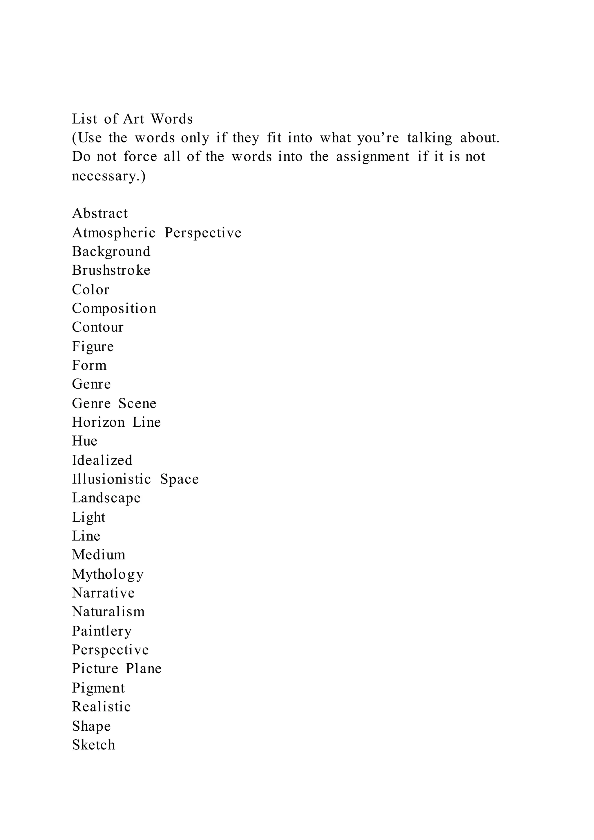 List of Art Words(Use the words only if they fit into what you’r | PDF
