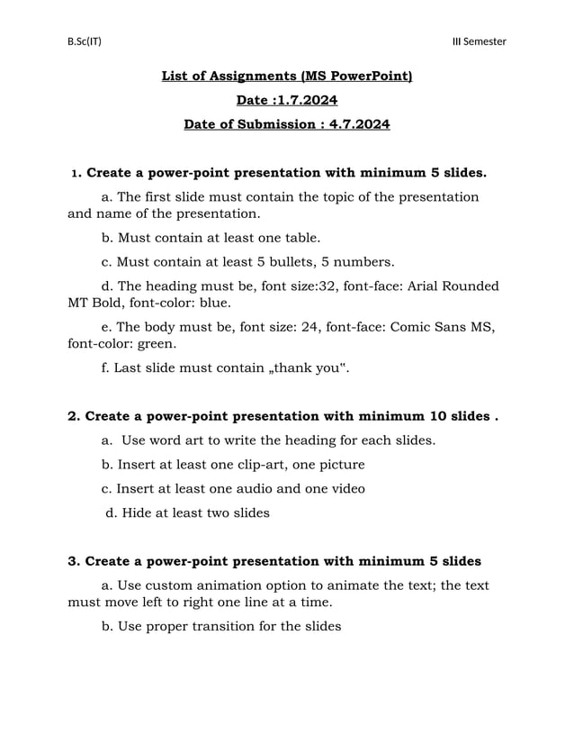 List of Assignments in Power point for beginners | DOCX | Desktop ...