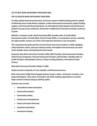 Top 10 Trusted Bank Instrument Providers and Trade Finance Solutions in ...