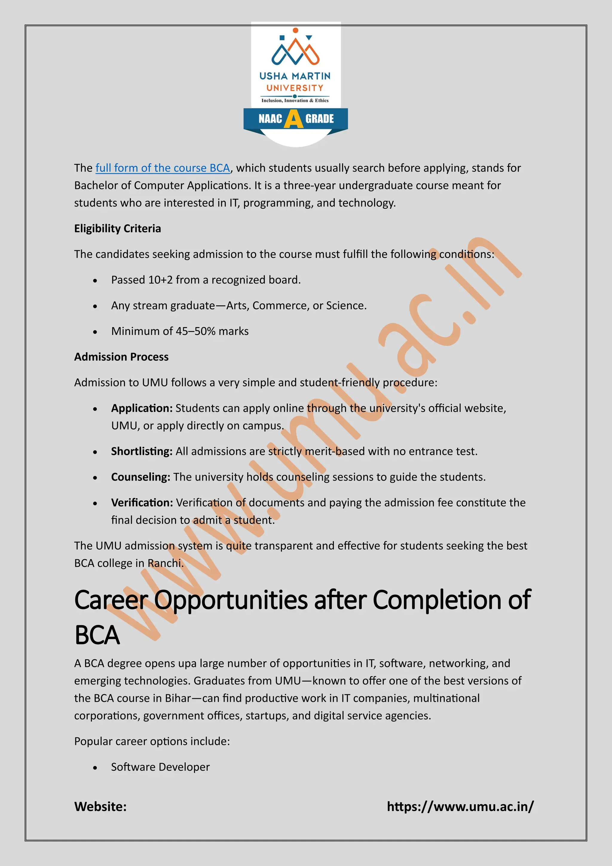 List of Best BCA Colleges in Ranchi, Bihar Fees & Career Scope | PDF