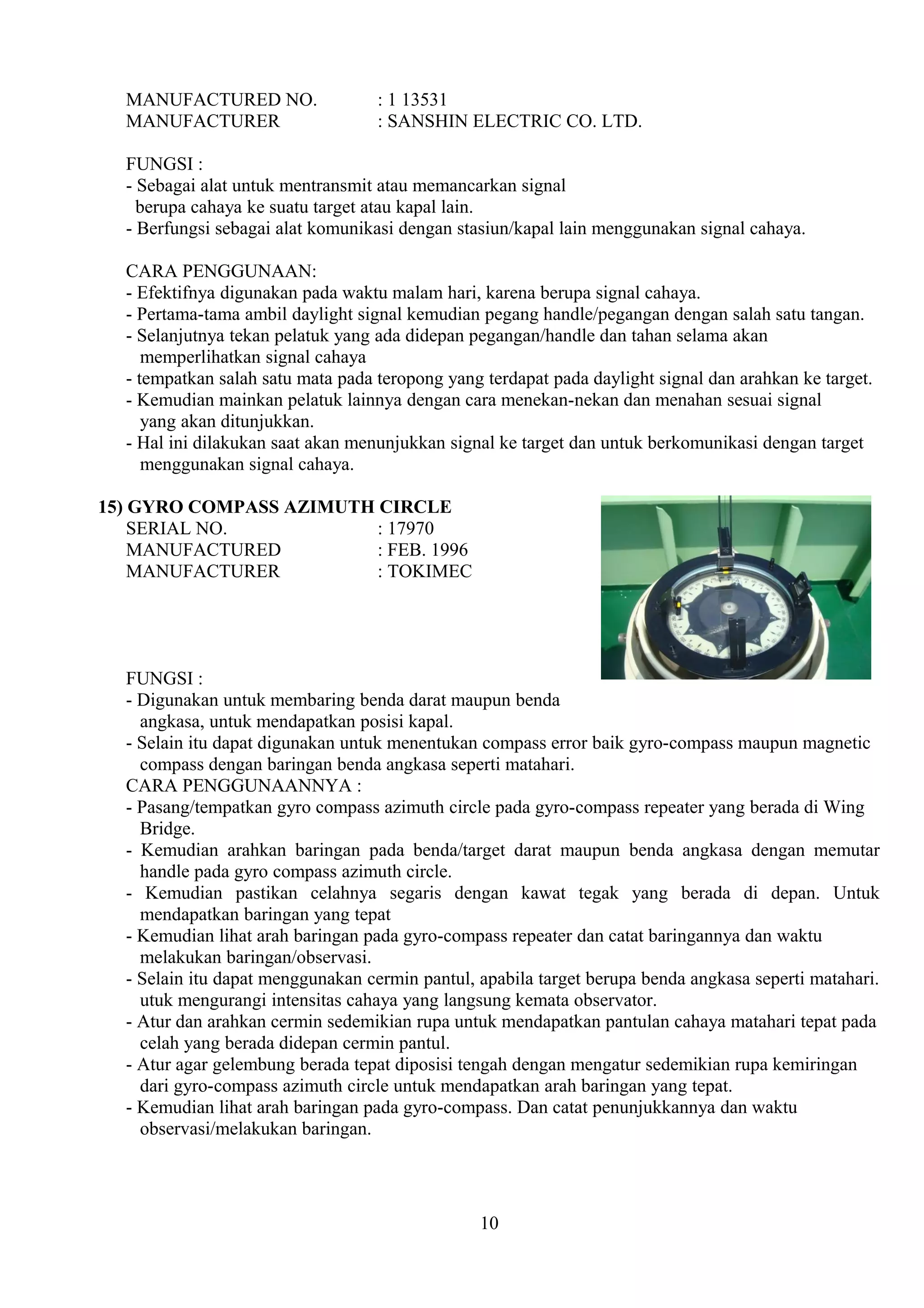 List of bridge equipment combined format | DOC