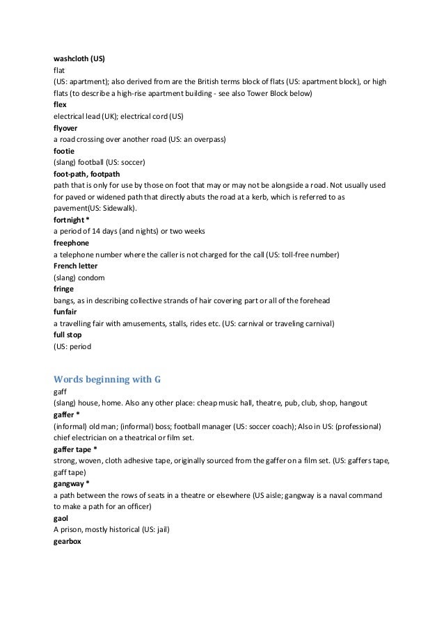 List of british words that are not used