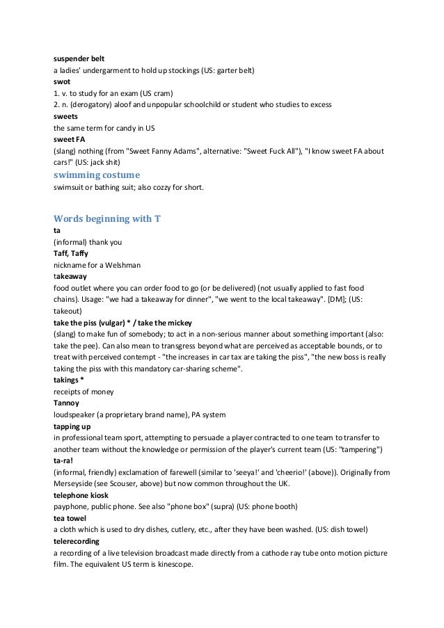 List of british words that are not used