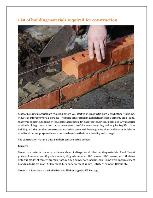 Building Materials List Pdf