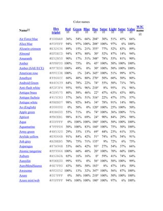 List of colors | DOCX