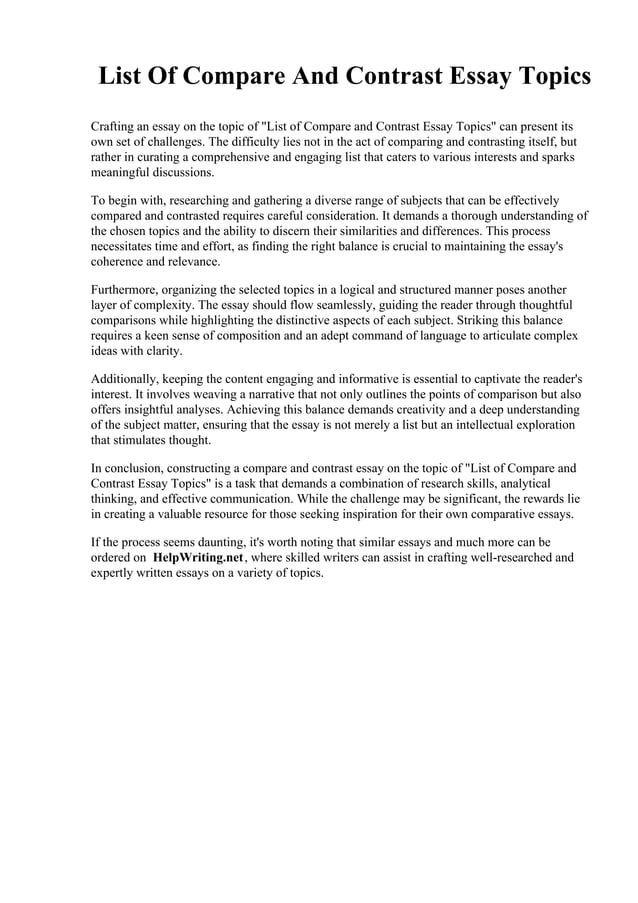 List Of Compare And Contrast Essay Topics.pdf